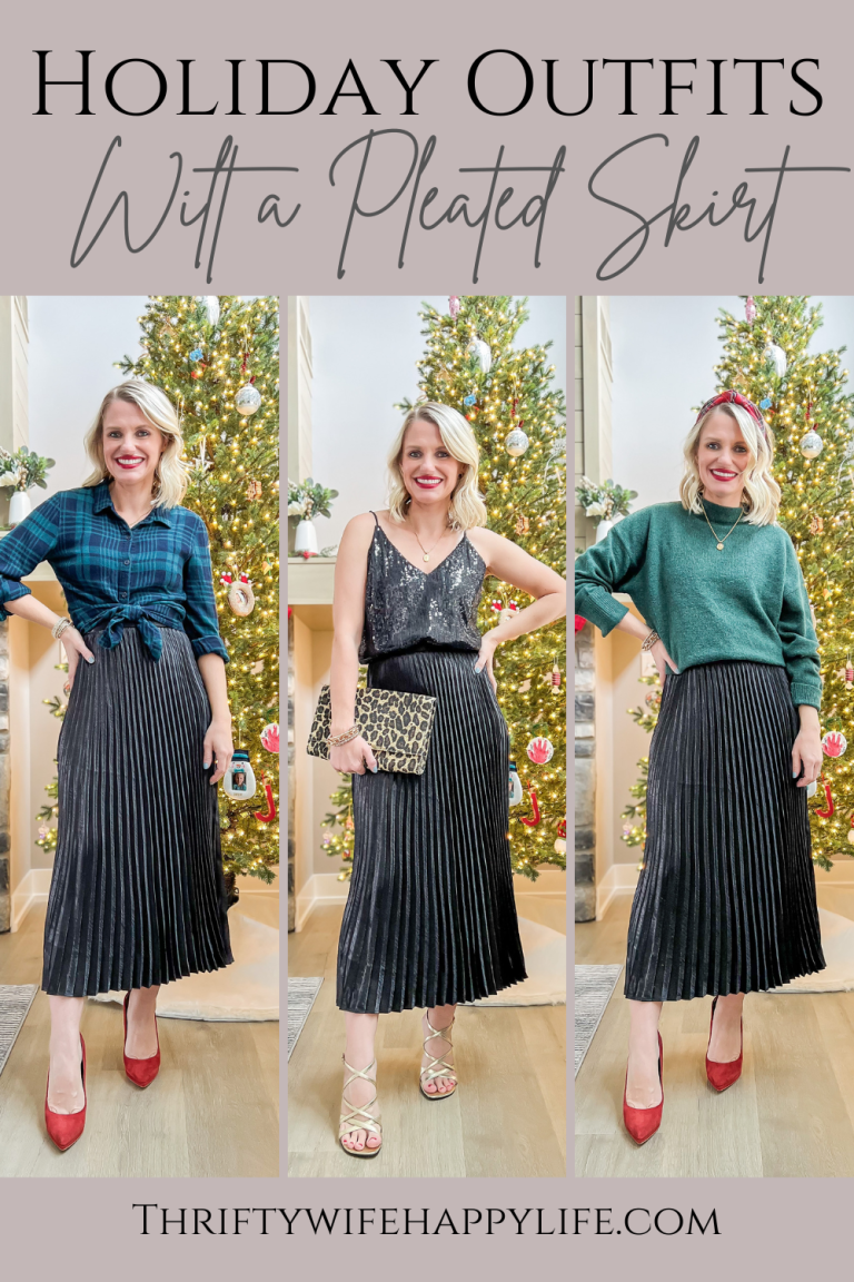 3 Easy Pleated Skirt Holiday Outfits - Thrifty Wife Happy Life